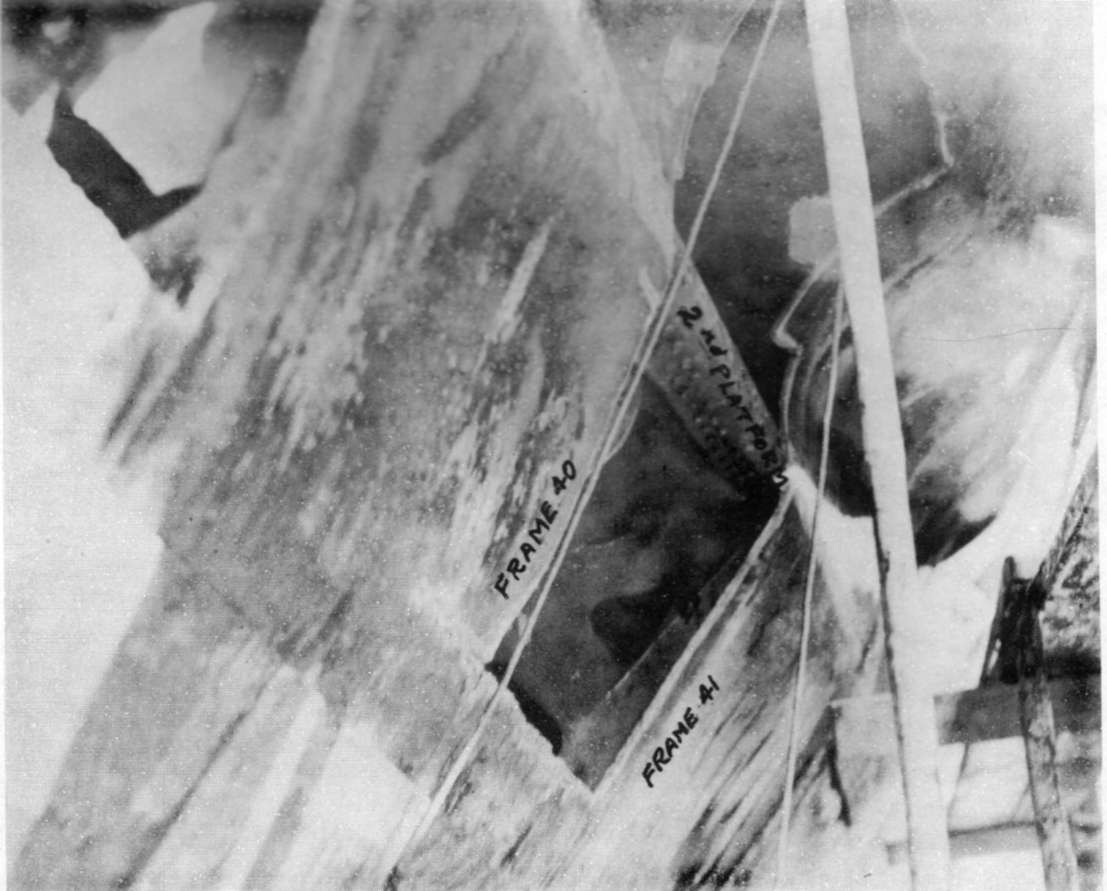 U.S.S. HONOLULU BOMB DAMAGE DECEMBER 7, 1941, PEARL HARBOR